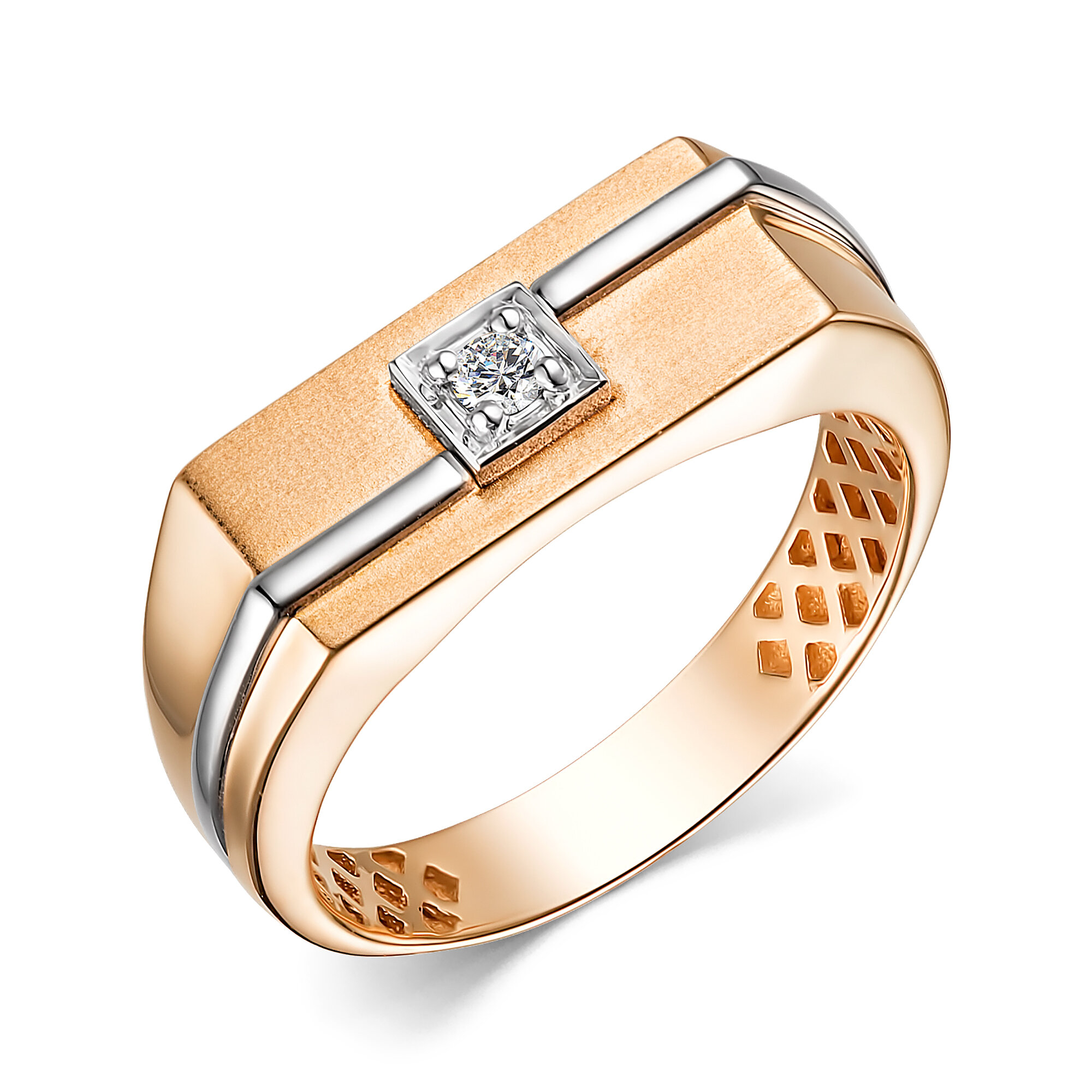 Печатка, красное золото, 585 проба, бриллиант