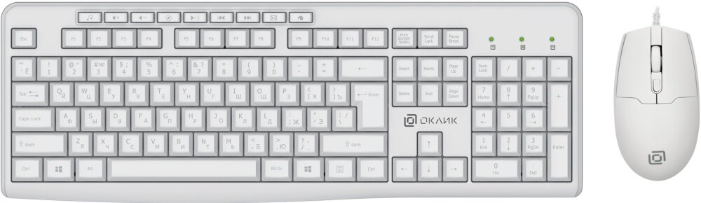 Комплект клавиатуры и мыши Oklick S650, USB, мембранная клавиатура, оптический светодиод, белый