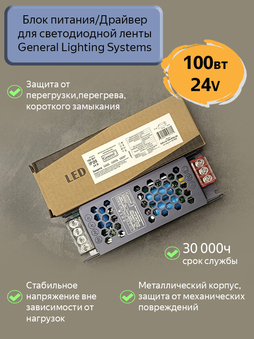 Блок питания/драйвер для светодиодной ленты 100w 24v/Источник постоянного напряжения GDLI-S-100-IP20-24