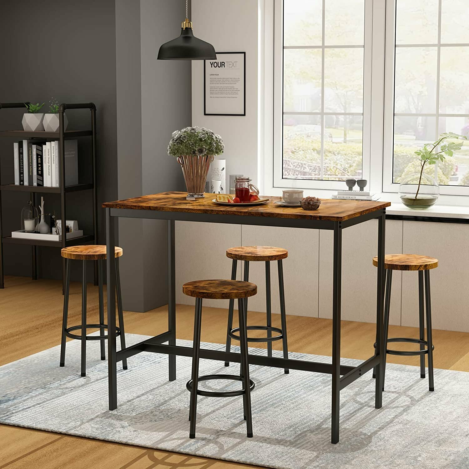 Комплект обеденной мебели стол и 4 стула в стиле Лофт Эмили