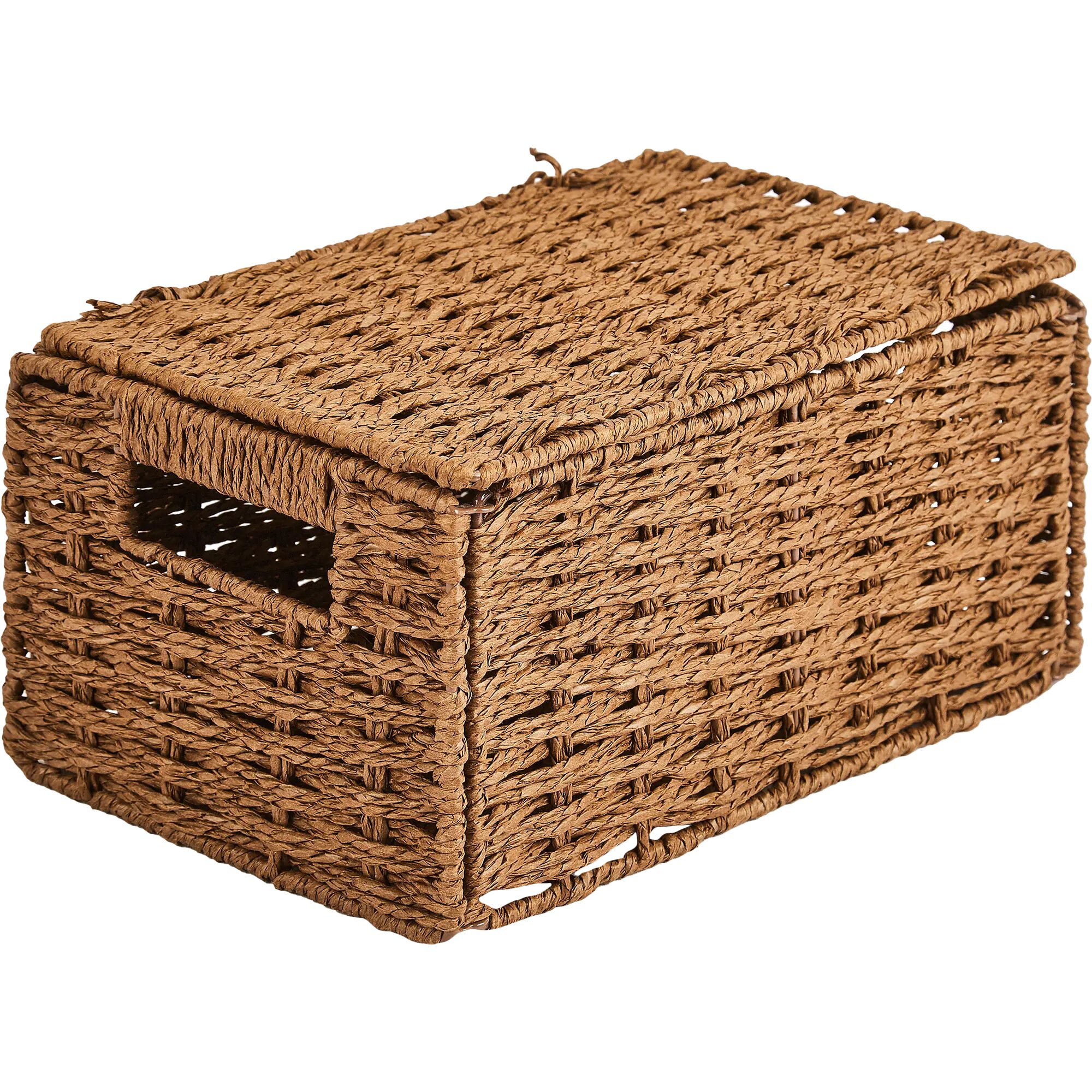 Корзина с крышкой для хранения 30x15x18 см из бумаги коричневого цвета для дома и офиса