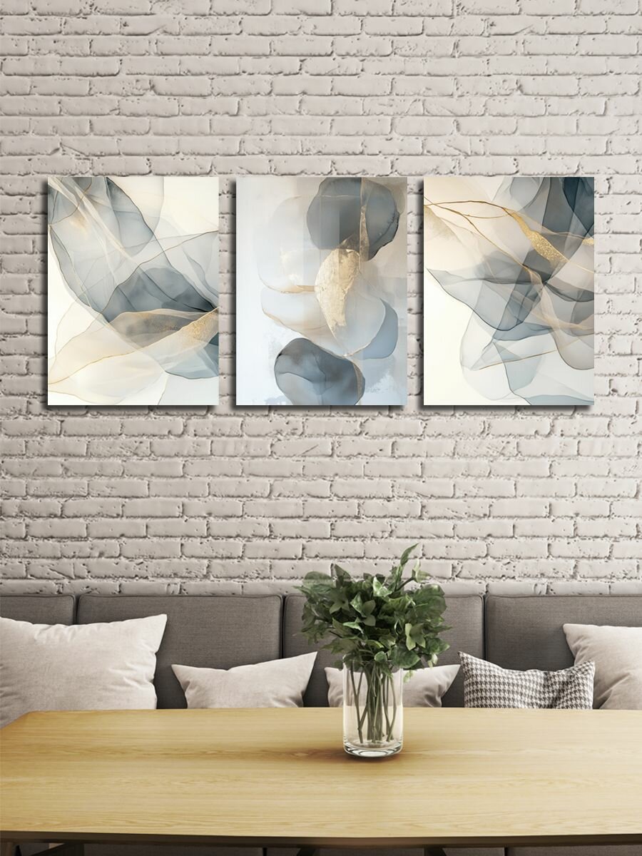 Комплект картин на холсте LOFTime 3 шт 30Х40 Абстракция дымка сер гол К-1637-3040