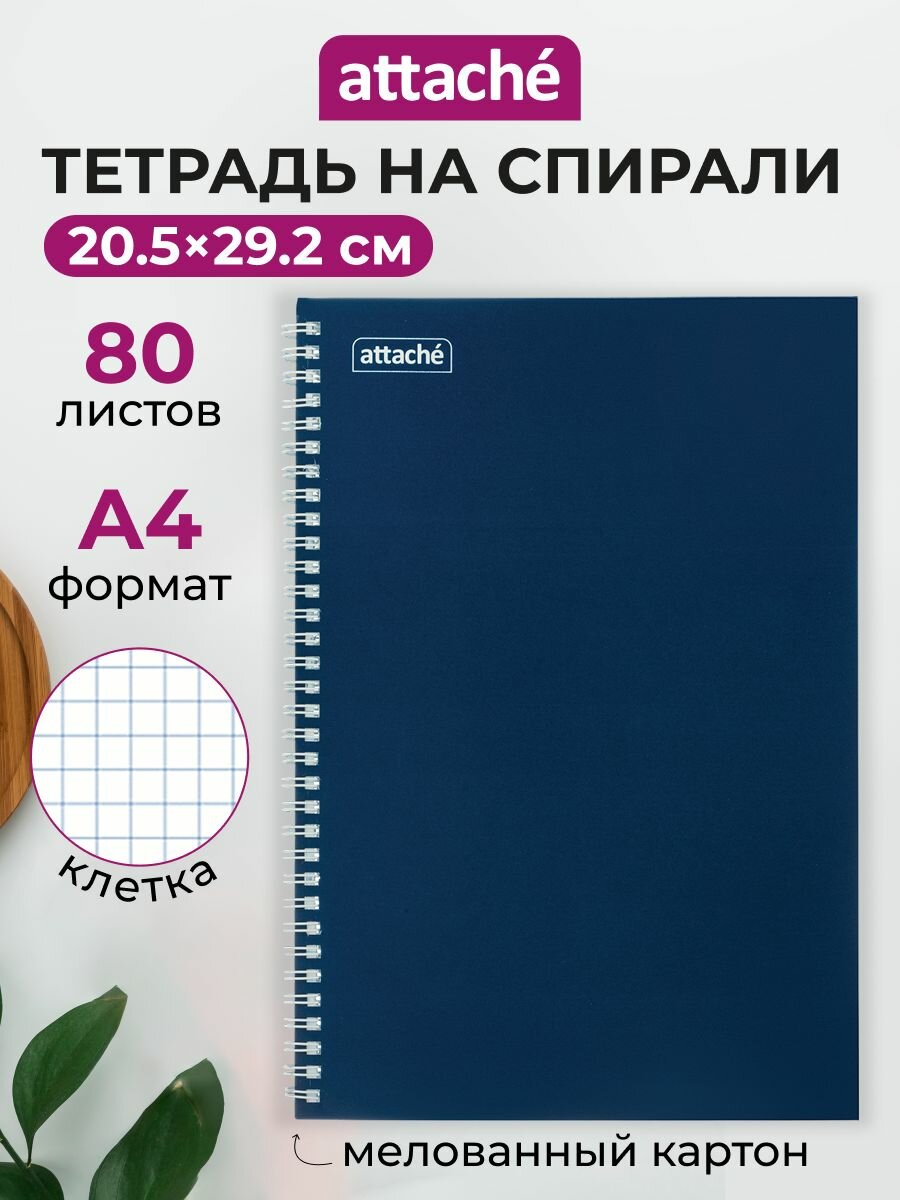 Тетрадь Attache, А4, 80 листов, в клетку, на спирали