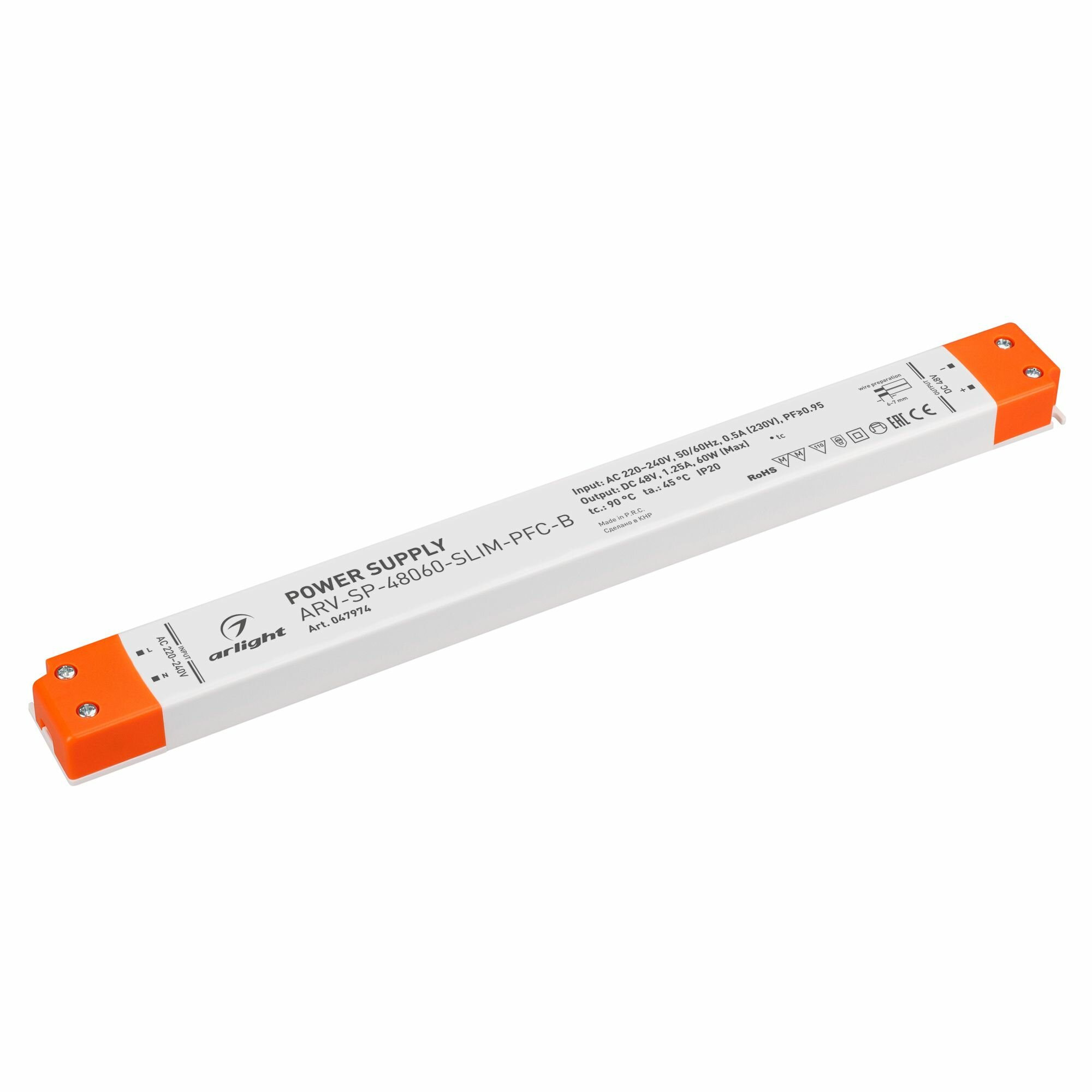 Блок питания ARV-SP-48060-SLIM-PFC-B (48V, 1.25A, 60W)