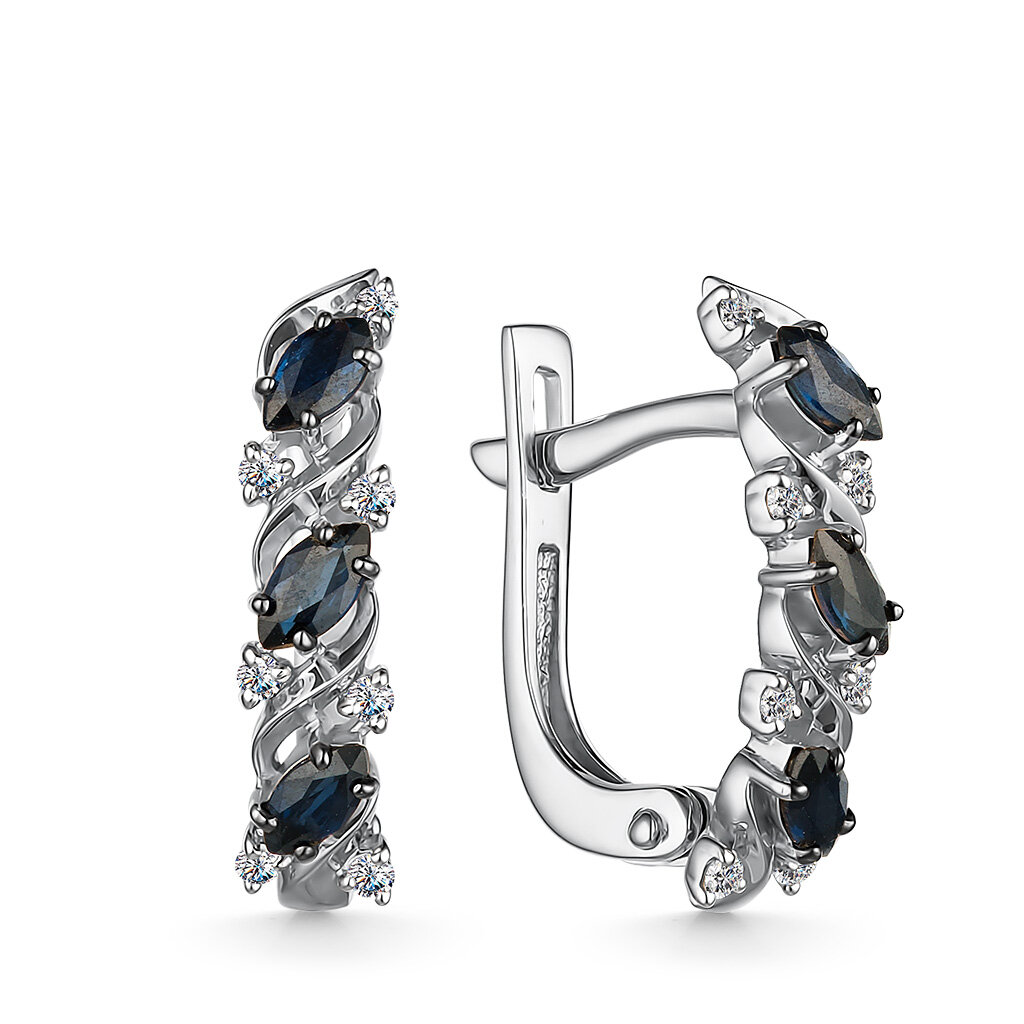 Серьги, белое золото, 585 проба, бриллиант выращенный, сапфир