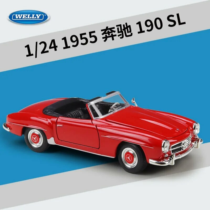 WELLY 1:24 1955 Mercedes-Benz 190 SL, модель автомобиля родстера из сплава, литье под давлением, металлический классический ретро старый автомобиль, модель автомобиля, детские игрушки, подарок