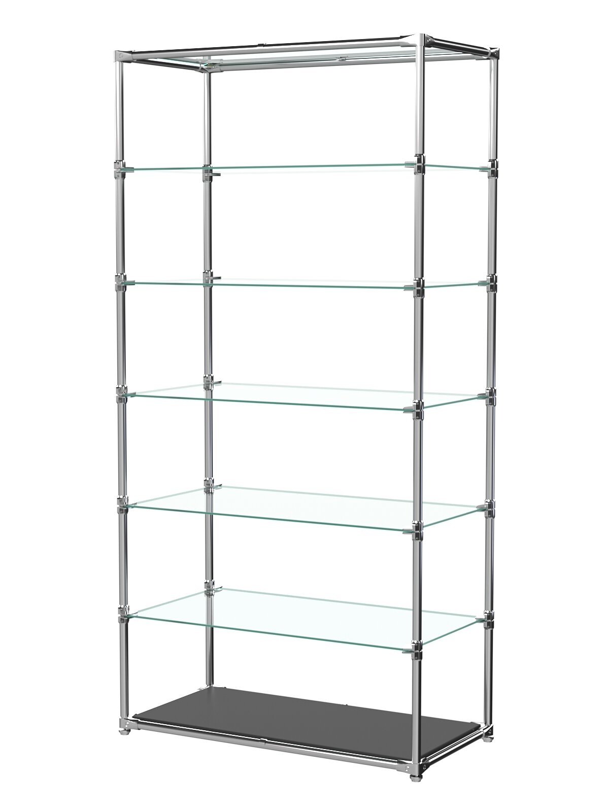 Пристенный торговый стеллаж лайт с глубокими прозрачными полками №4, Черный