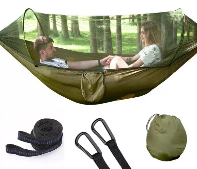 Подвесной гамак с анти москитной сеткой/Садовый гамак двуместный, походный/Зеленый