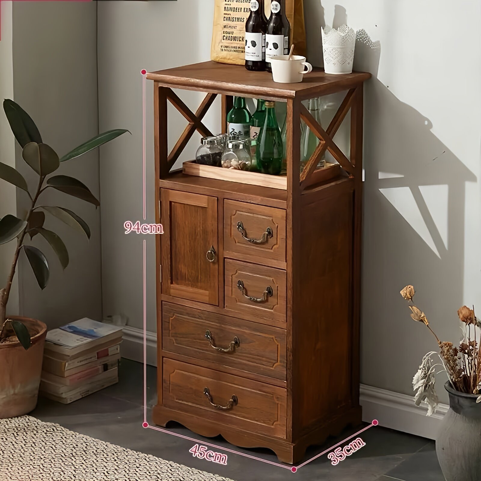 Комод из цельного дерева, простое хранение в стиле ретро, многослойный