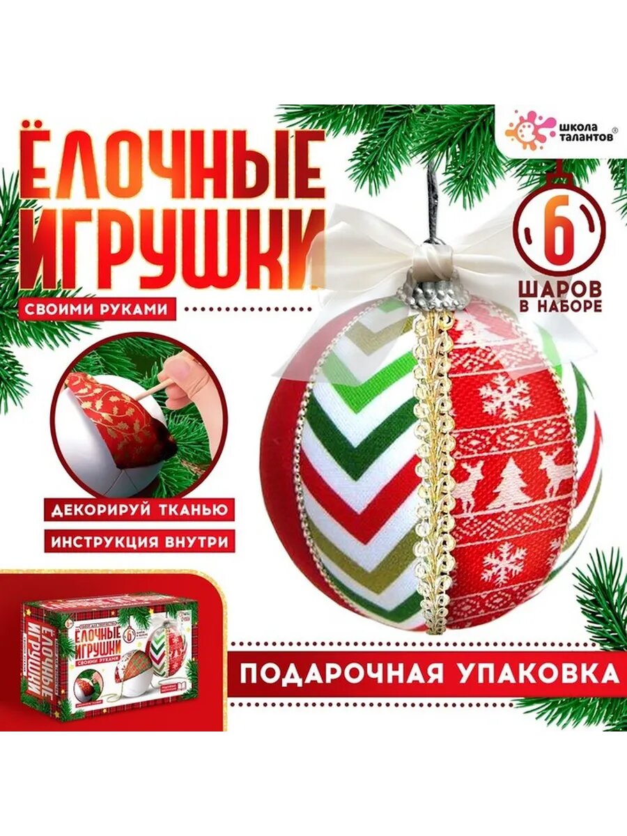 Набор для творчества «Ёлочные игрушки», лоскутки, 6 шаров