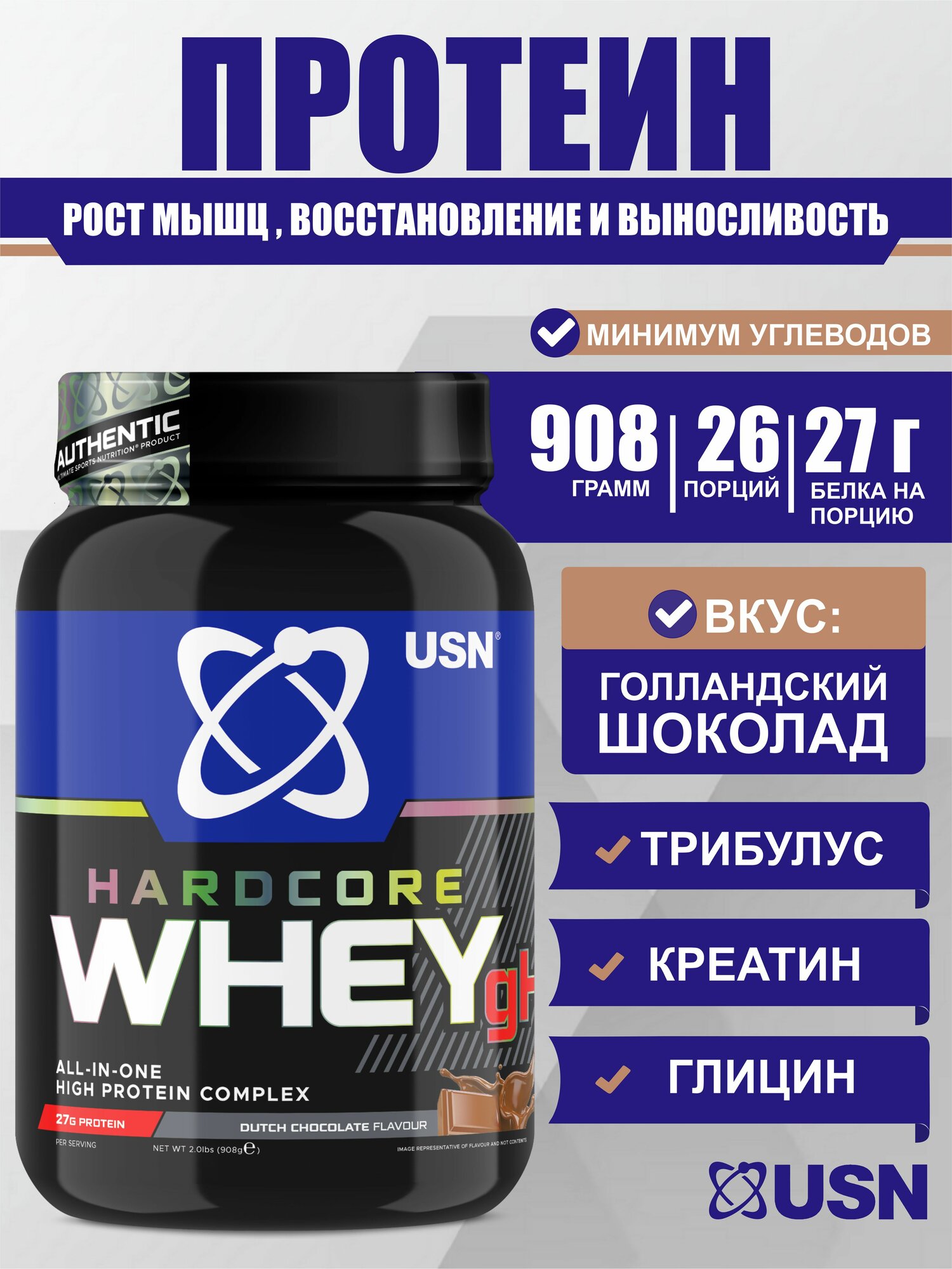 Хардкор Вей Протеин Hardcore Whey 908 гр Шоколад