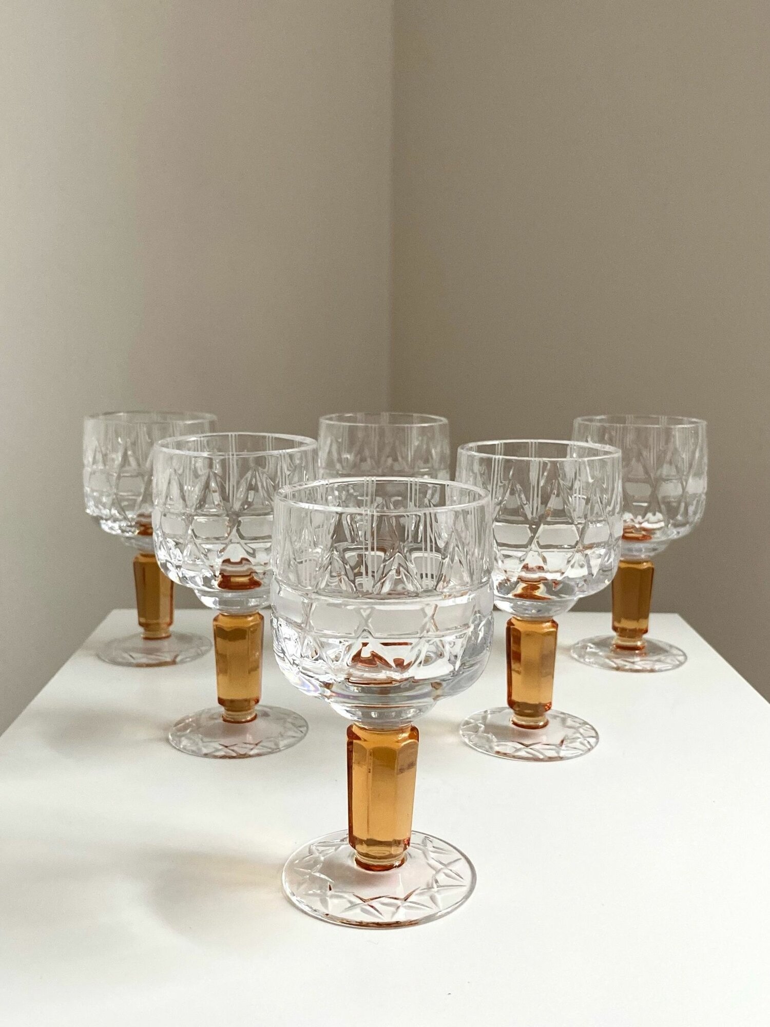 Набор бокалов "Олимпийский огонь" 6 штук. СССР. Автор Верин. Хрусталь. Гусевской завод. Москва. 1980-ый год.