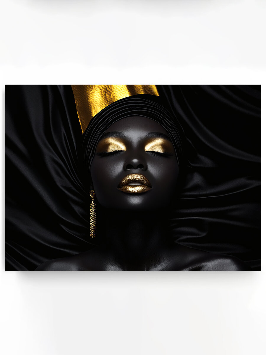 Картина на стену для интерьера - "Африканская женщина в золоте, лицо негритянки", 30х40 см.