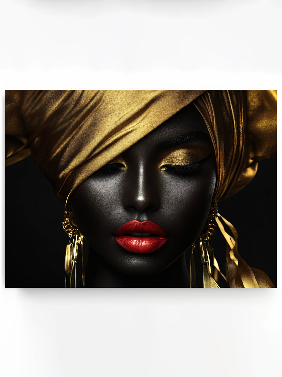 Картина на стену для интерьера - "Африканская женщина в золоте, лицо негритянки", 30х40 см.
