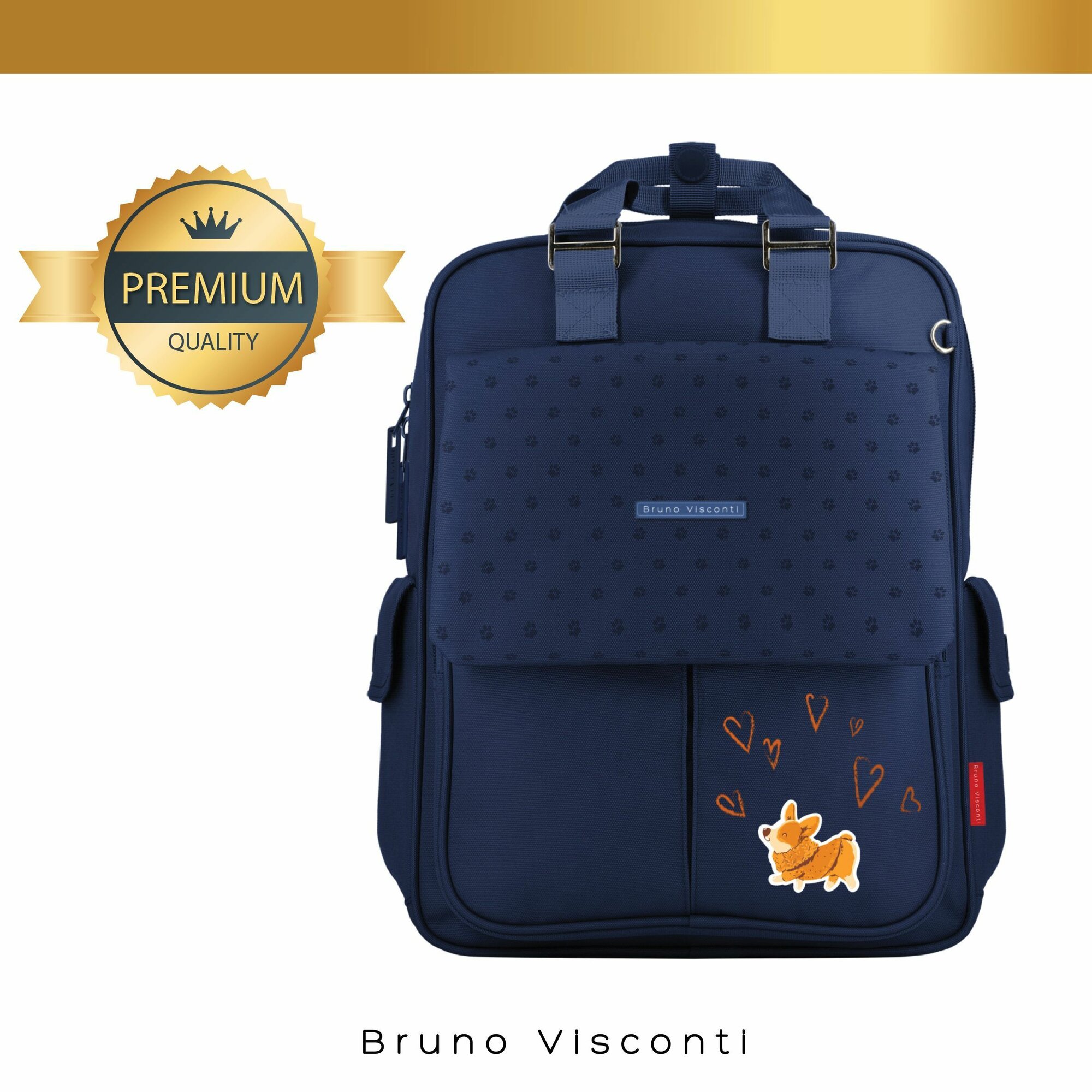 Рюкзак школьный Bruno Visconti "городская прогулка. корги", черный, для подростка, непромокаемый арт.12-010-028/01