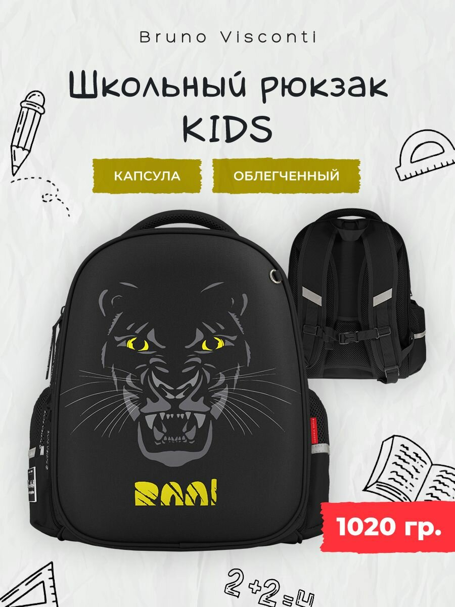 Рюкзак школьный для мальчиков Bruno Visconti "взгляд зверя. Пантера" черный арт.12-001-180/01