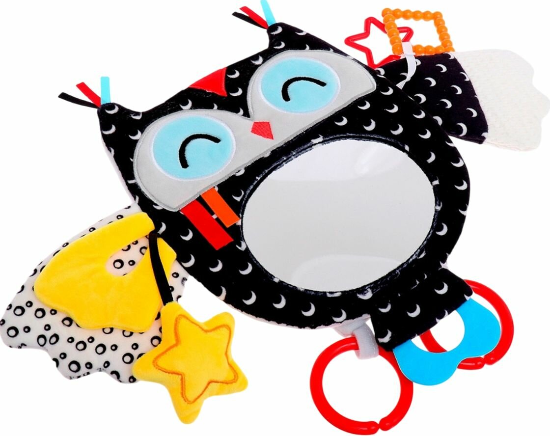 Мягкая развивающая подвесная игрушка "Совушка" с тактильными элементами в детскую кроватку или коляску, подвеска для новорожденных в машину