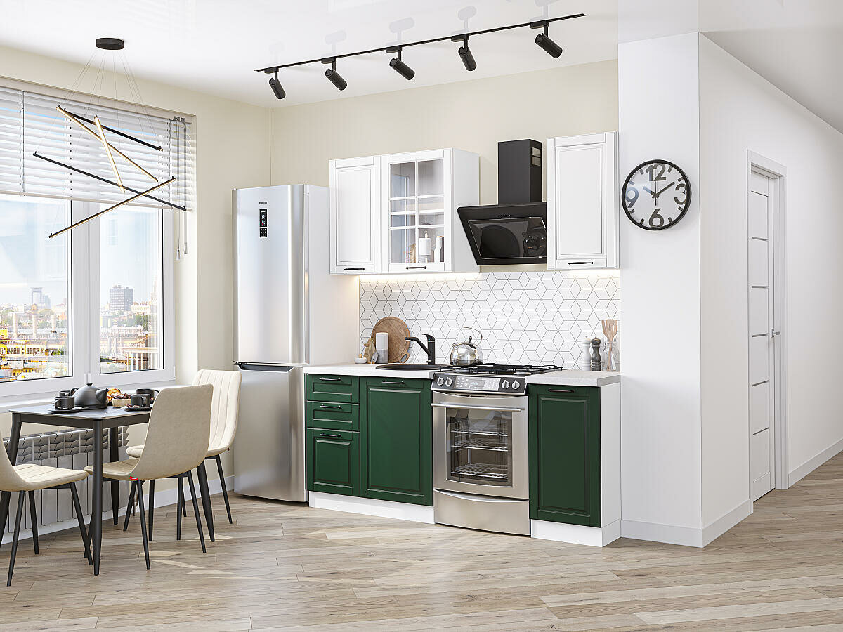Кухня 1,9 м. Дублин-01 Готовый кухонный гарнитур 2140*1900*600 Special White/Special Green
