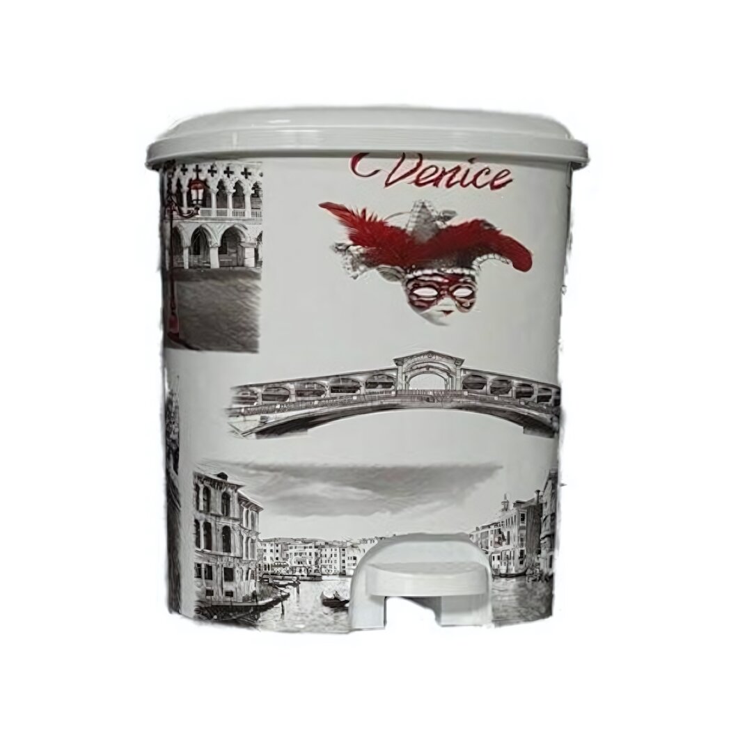 Ведро для мусора с педалью 'Венеция', 12л, белый, стильный декор