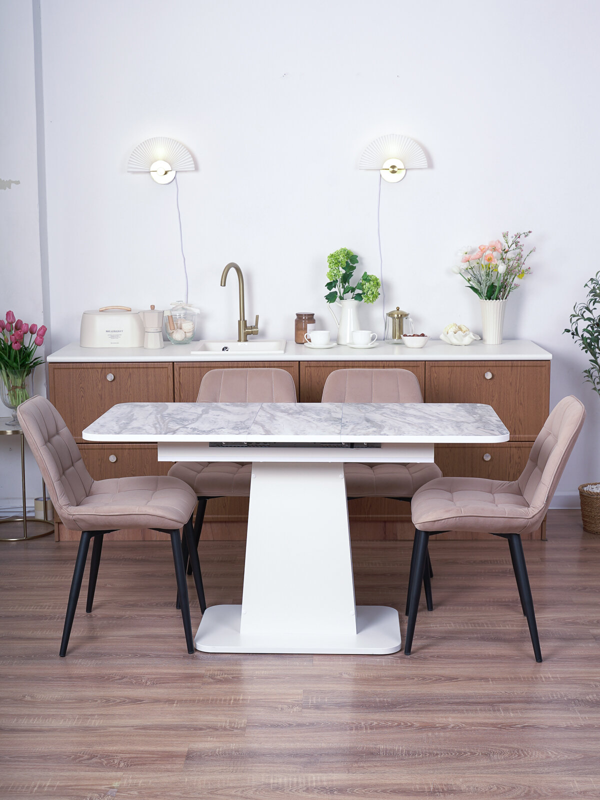 Стол кухонный обеденный раздвижной Грант 108(138)х68см ПластикNo3173ЛДСПбелое