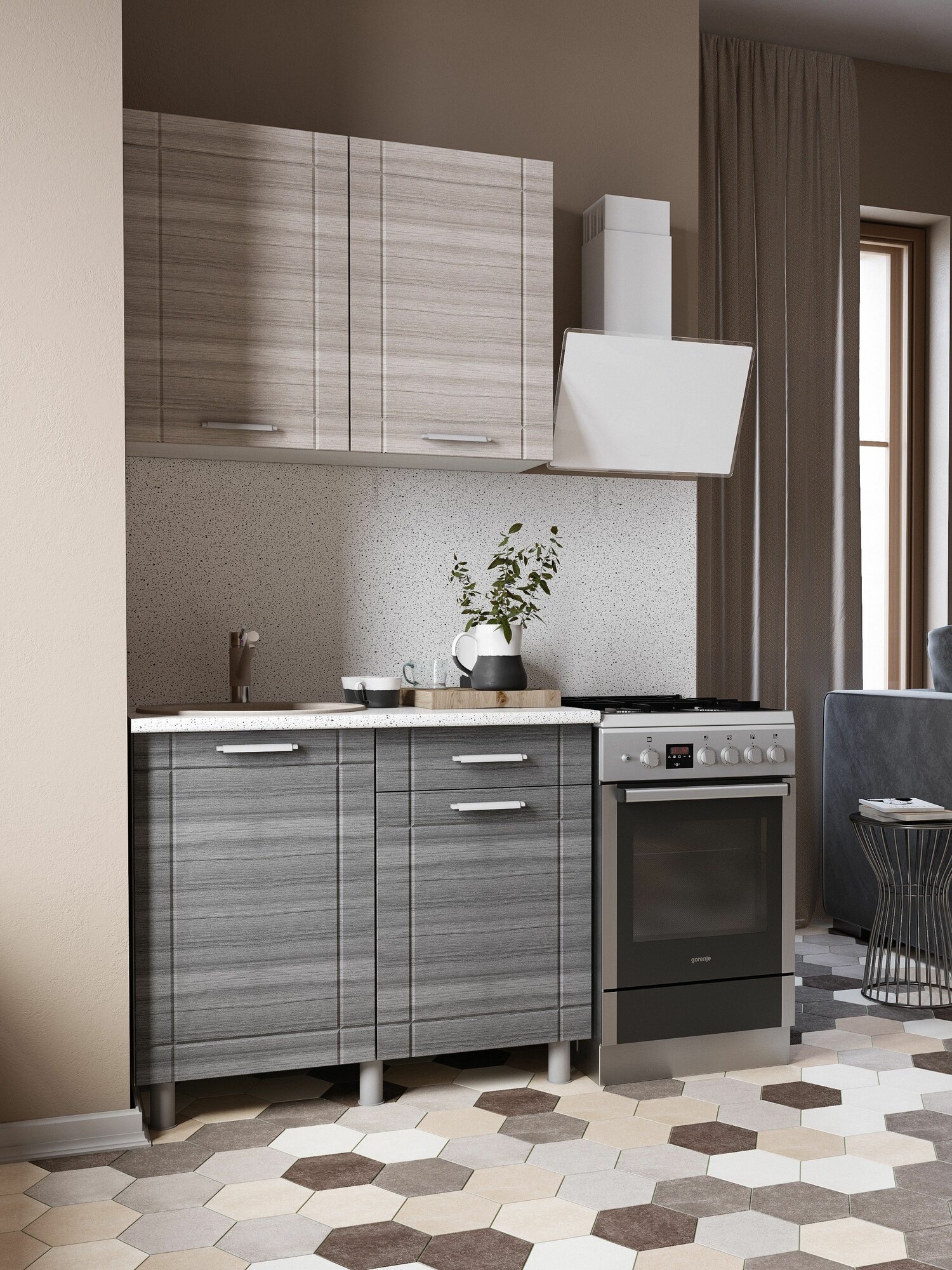 Кухонный гарнитур Бомбей МДФ 1м сандал белый/сандал серый без столешницы