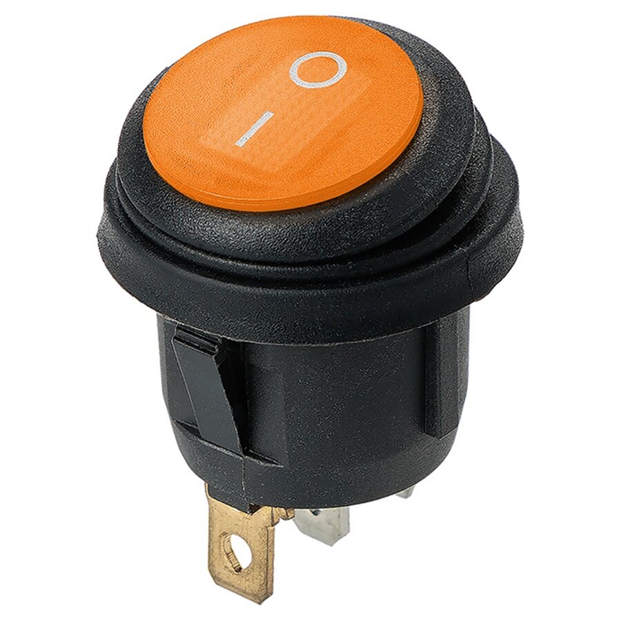 Выключатель клавишный круглый KCD2-101N/FS 250В AC/DC, 1P, 6А, (3с), ON-OFF, черный корпус, желтая клавиша с LED подсветкой, IP54, TDM SQ0746-0153 (1 шт.)