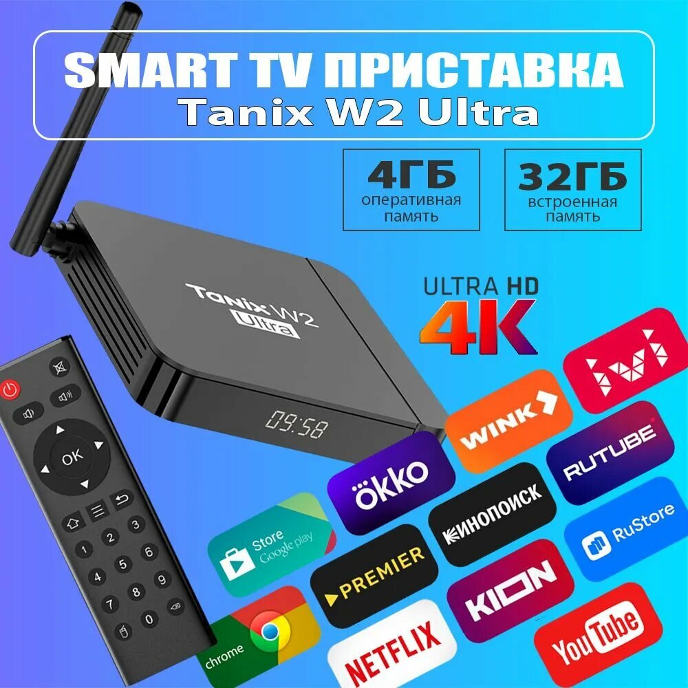 Медиаплеер Tanix W2 Ultra 4 ГБ/32 ГБ S905W2 смарт ТВ приставка Android 11