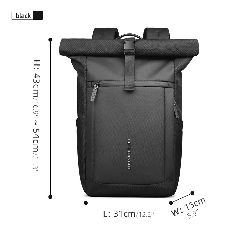 Рюкзак для ноутбука Heroic Knight Rolltop, расширяемый водостойкий рабочий мужской рюкзак с отделением, повседневный дорожный рюкзак