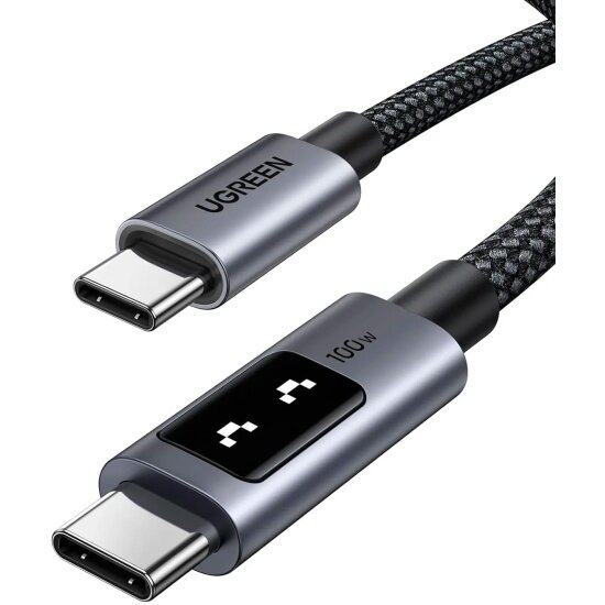Кабель Ugreen L509, UNO, USB-C 2.0 (m) - USB-C 2.0 (m), Robot, 5A, 2м, черный/серый (35512)
