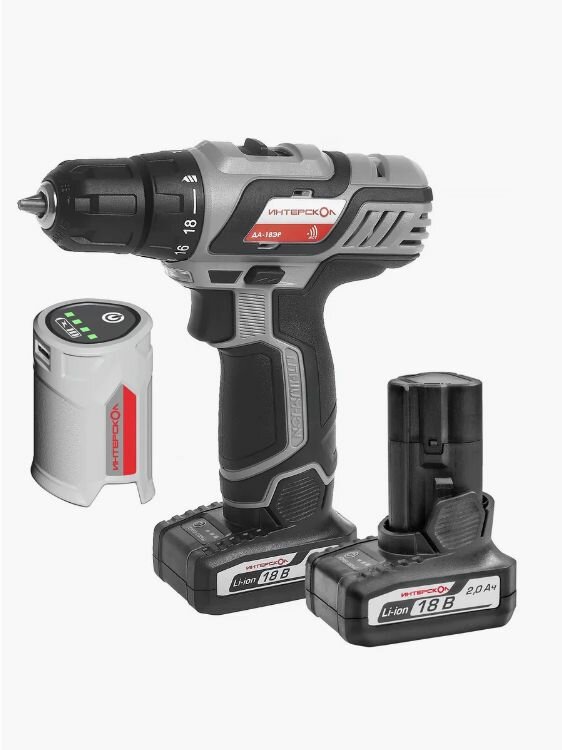 Дрель-шуруповерт аккумуляторная ИНТЕРСКОЛ ДА-18ЭР (18 В, 1400 об/мин, C 2 АКБ 2 Ач+ USB адаптер ЗУ) 436.2.2.15