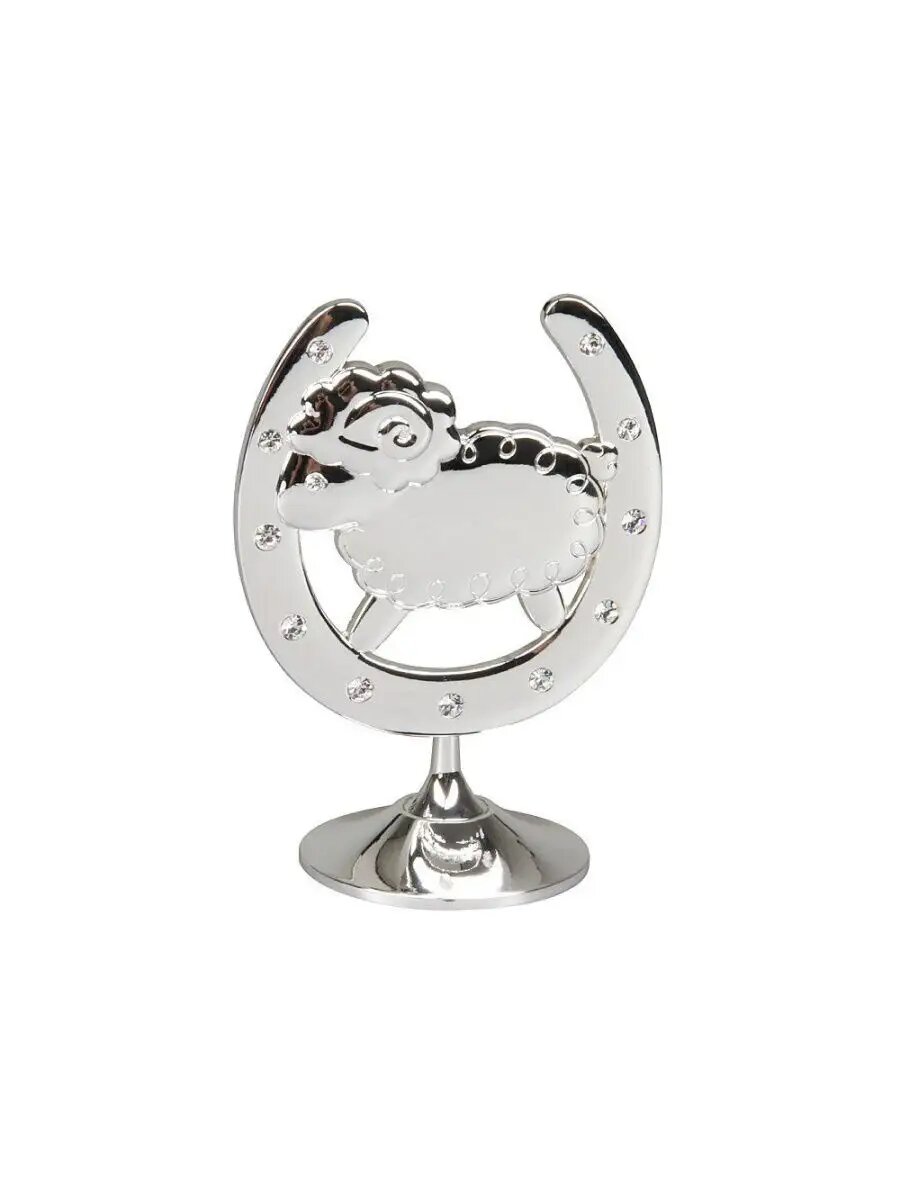 Сувенир Rosenberg "Подкова", настольная, с бараном, высота 14 см, серебристая