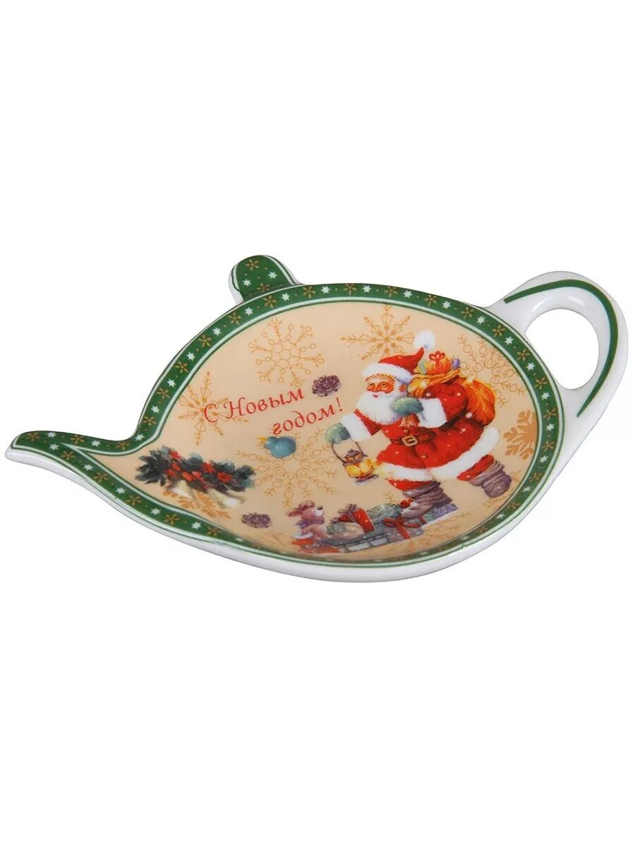 Блюдце Rosenberg R-245008, для чайных пакетиков, керамика, фигурное, Новый год
