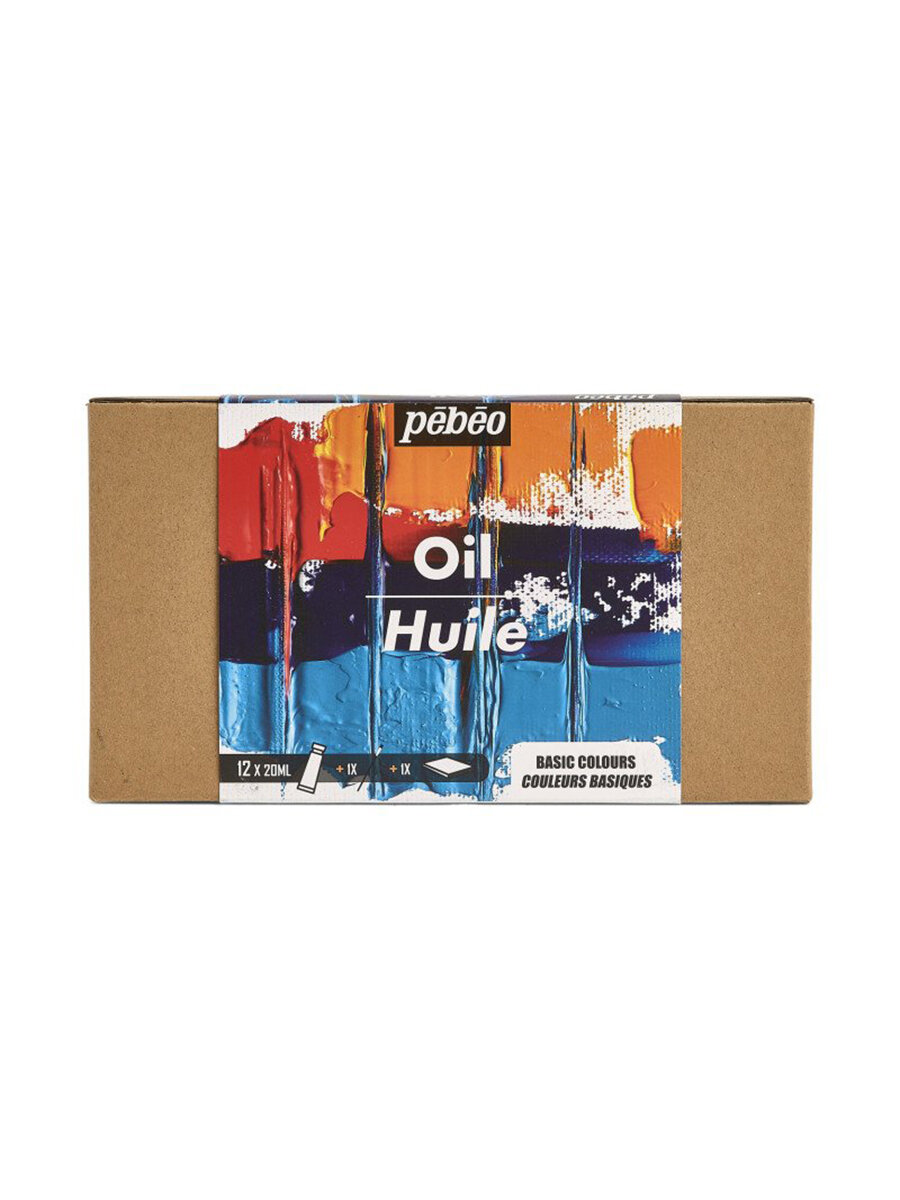 Набор масляных красок Pebeo BASIC Studio Oil XL, 12 цветов, в тубе, 20мл, с кистью и холстом