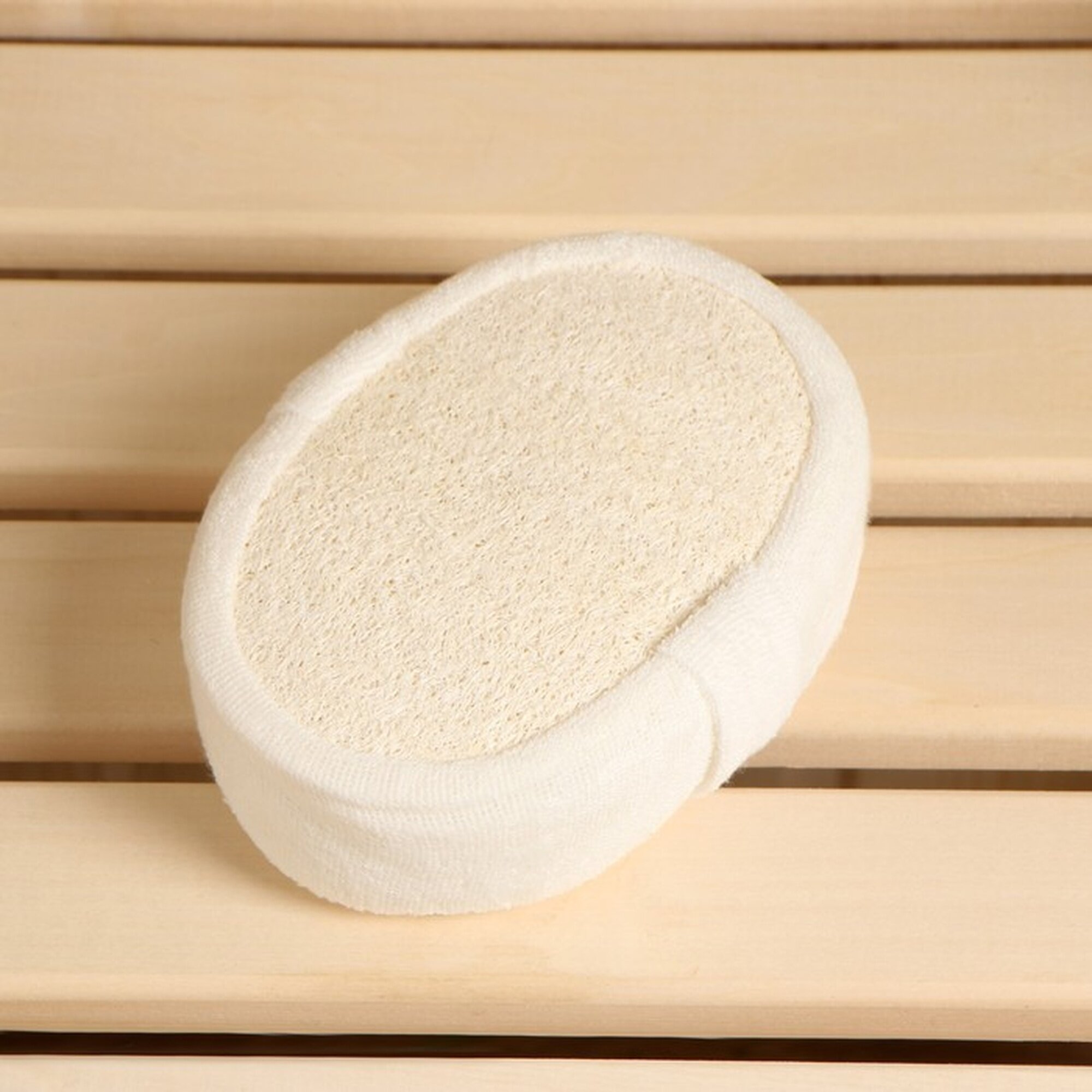 Мочалка Добропаровъ, люфа, мягкая, с ручкой, овальная, 11x15 см