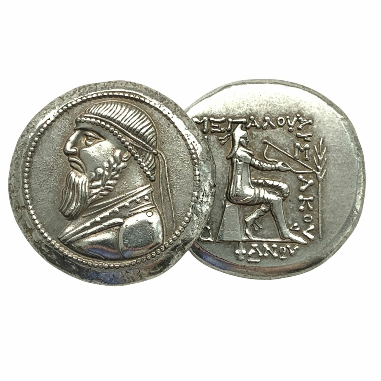 Монета Драхма 126-122 год до н. э. Цари Парфии Артабанос lll. Лучник Арсакес l сидит на омфале. Античная коллекционная монета.