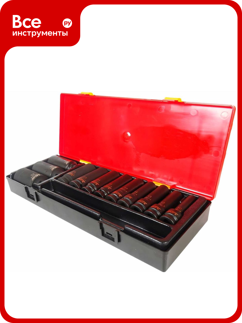 Набор ударных глубоких двенадцатигранных торцевых головок 1/2" 10-32мм в кейсе 12шт JTC-K4122