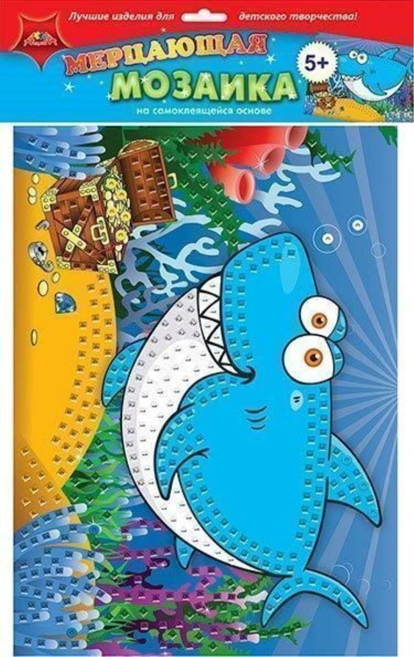 Самокл. мерцающая мозаика акула мягки пластик А3