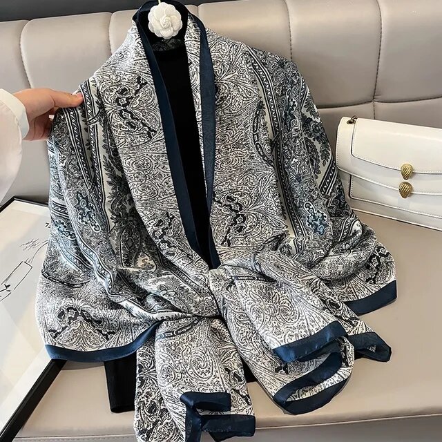 180*90 см Элитный бренд женские летние шелковые шарфы шаль женская накидка мягкая женская европейская дизайнерская пляжная бандана платок глушитель парео