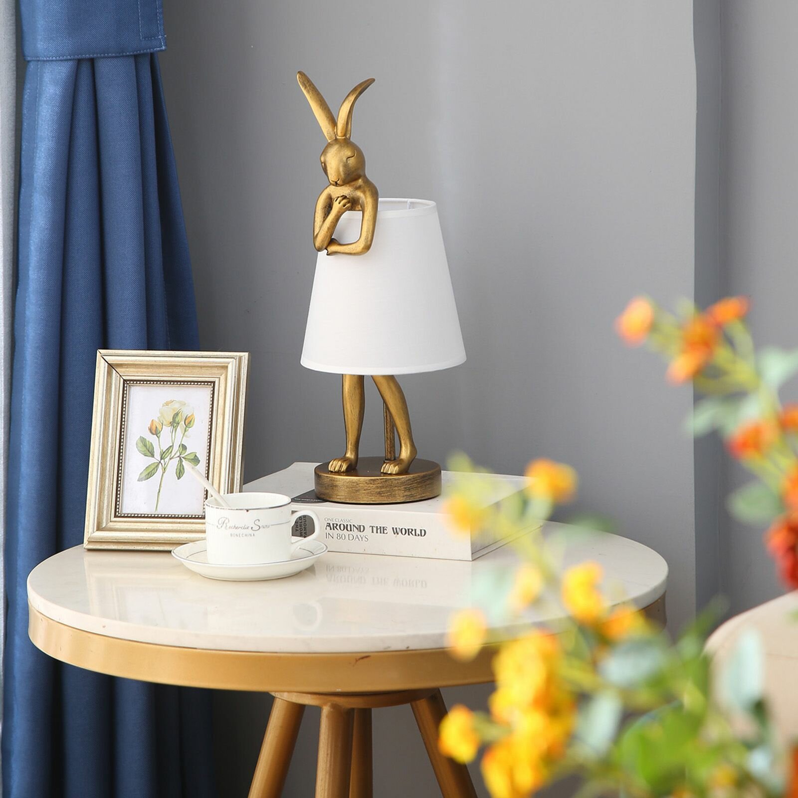 Светильник настольный светодиодный, H40cm настольные лампы с золотым кроликом из смолы, защита глаз для домашнего декора, прикроватное освещение для офиса и кабинета