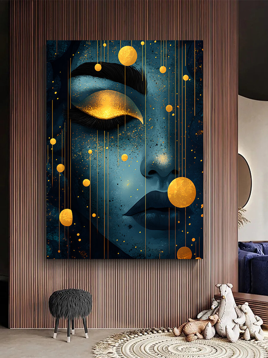 Картина на стену - "Абстракция, лицо девушки / космос" , 50х70 см.
