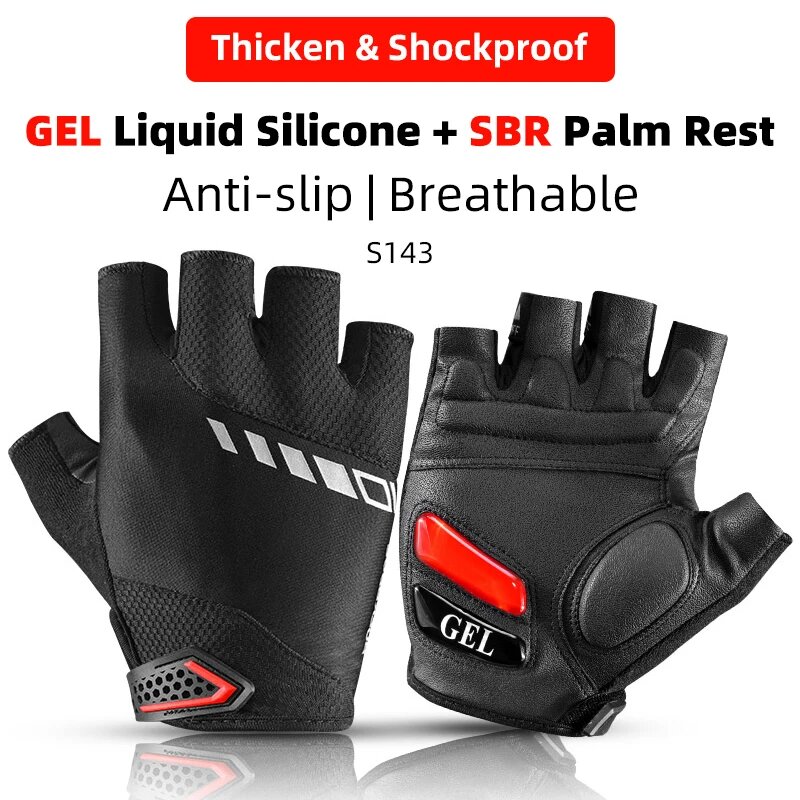 Велосипедные перчатки ROCKBROS, гелевые противоударные дышащие, с полупальцами, для мужчин и женщин, для горных и дорожных велосипедов, Аксессуары для велосипеда, на лето, S, Черный