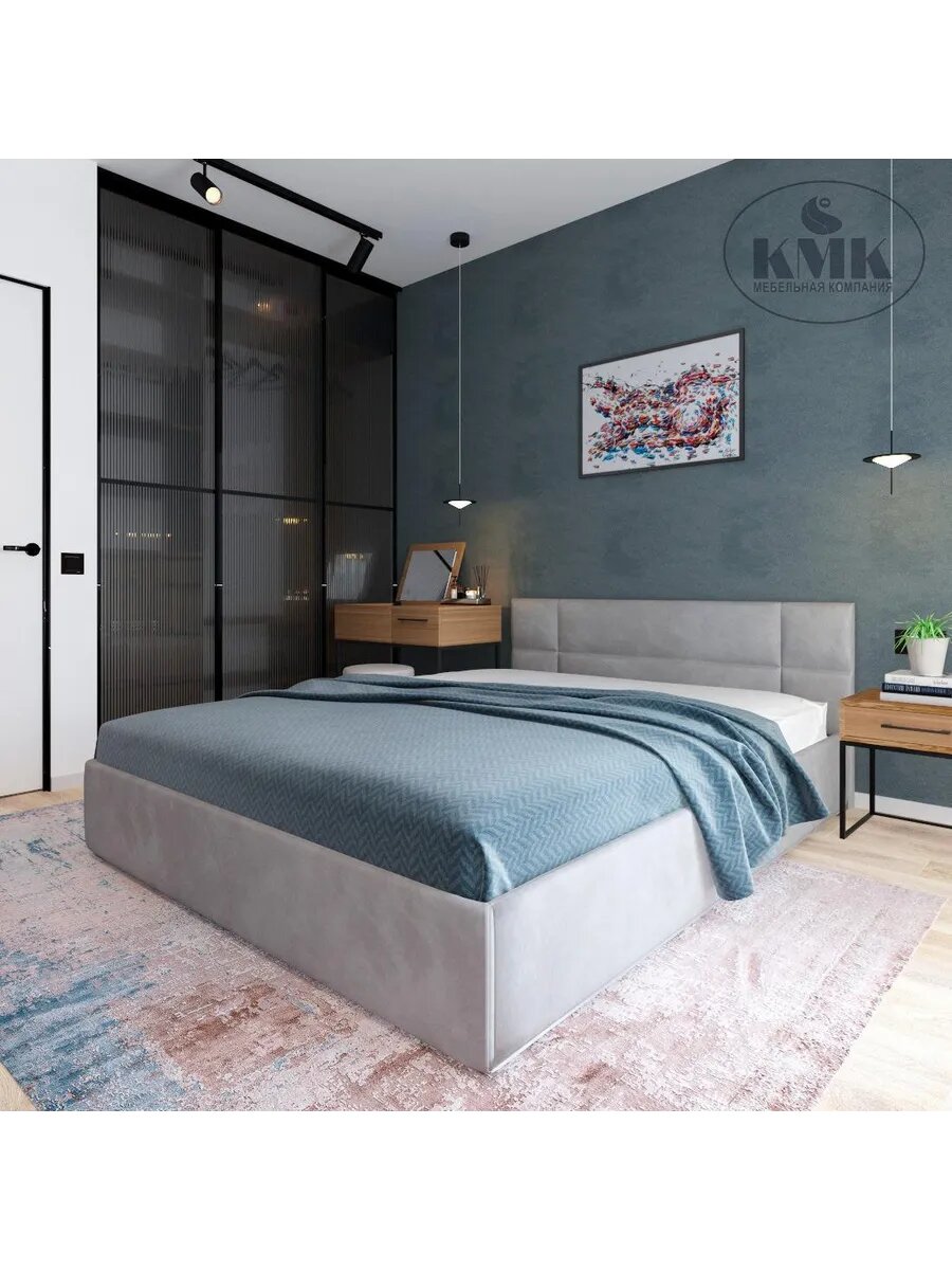 Кровать КМК, двуспальная, реечное основание, цвет светло-серый