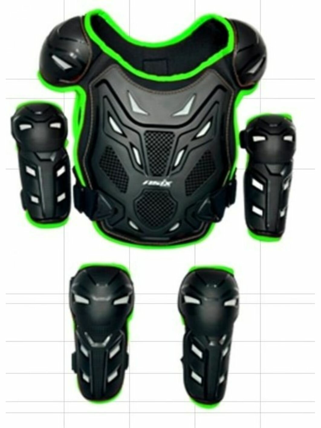 Комплект детской защиты + наколенники + налокотники Defender зеленая строчка