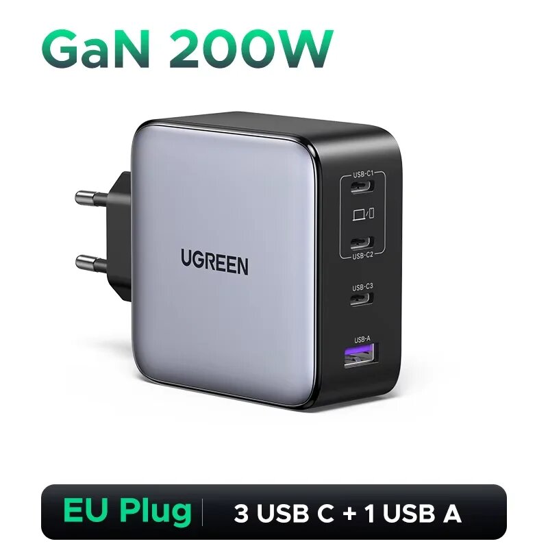 UGREEN 200 Вт дорожное зарядное устройство GaN PD 3.1 140 Вт QC4.0 3.0 Быстрая зарядка для ноутбуков Macbook Pro iPhone 16 15 Samsung S25 Xiaomi Tablet