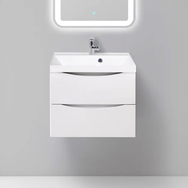 Тумба с раковиной BelBagno Marino 60 подвесная, 60 см, белая, матовая, из МДФ, с ящиками, раковина для ванной из камня, прямоугольная