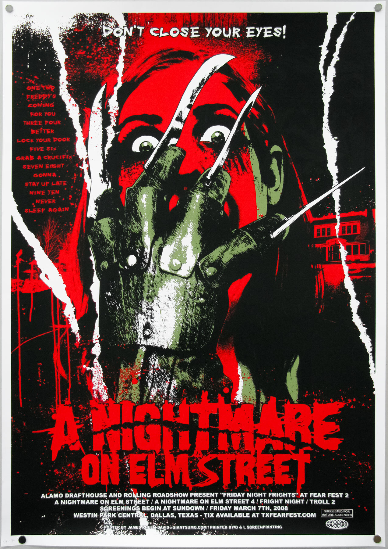 Плакат, постер Кошмар на улице Вязов 1984 (A Nightmare on Elm Street) на бумаге, размер 21х30см