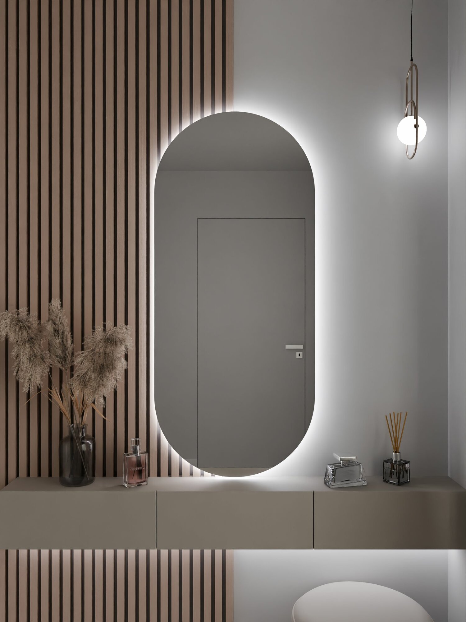 Зеркало настенное 130х60 см. холодный свет 6000К овальное с подсветкой М6 MOONRISE