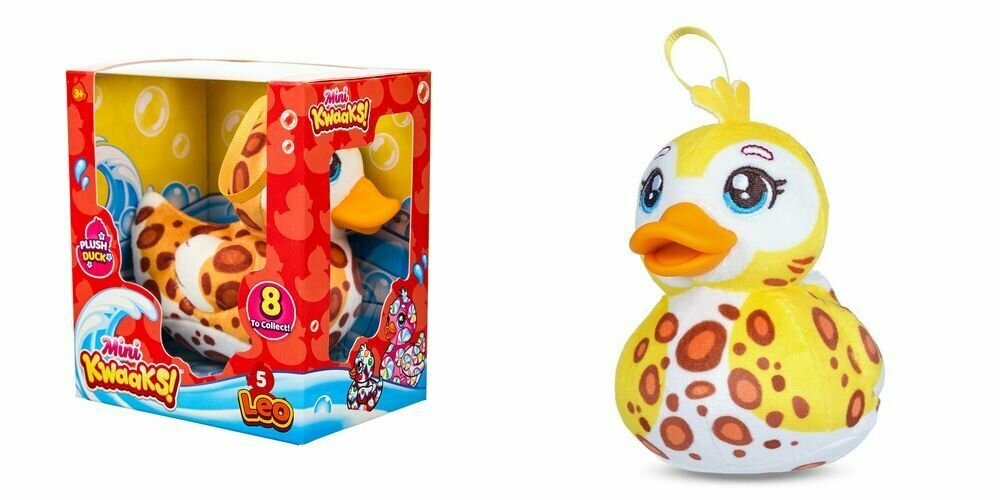 Мягкая игрушка KWAAKS "Утка Лео", 10 см, коллекционная, с 3 аксессуарами, в коробке, от 3 лет