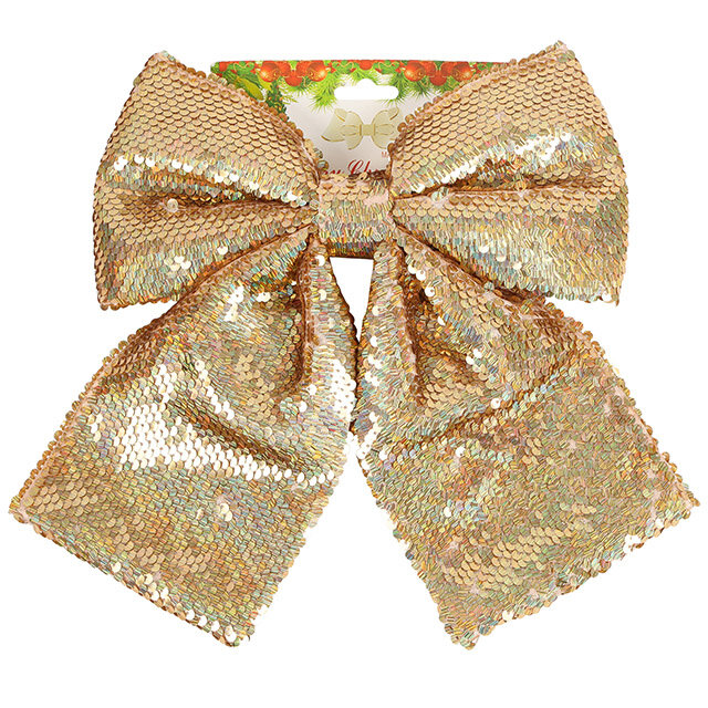 Бант на елку Блестящие Пайетки 22*20 см золотой, Christmas Deluxe, 14253-1