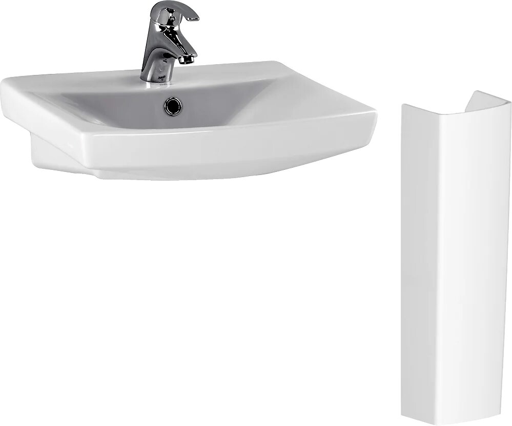 Раковина Cersanit Carina 50 с пьедесталом, 50 см, фарфоровая, раковина для ванной, белая, прямоугольная, со сливом-переливом